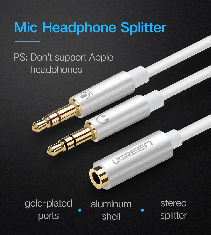 UGREEN Mic Headphone Splitter Headset Audio Microphone Adapter CTIA ...