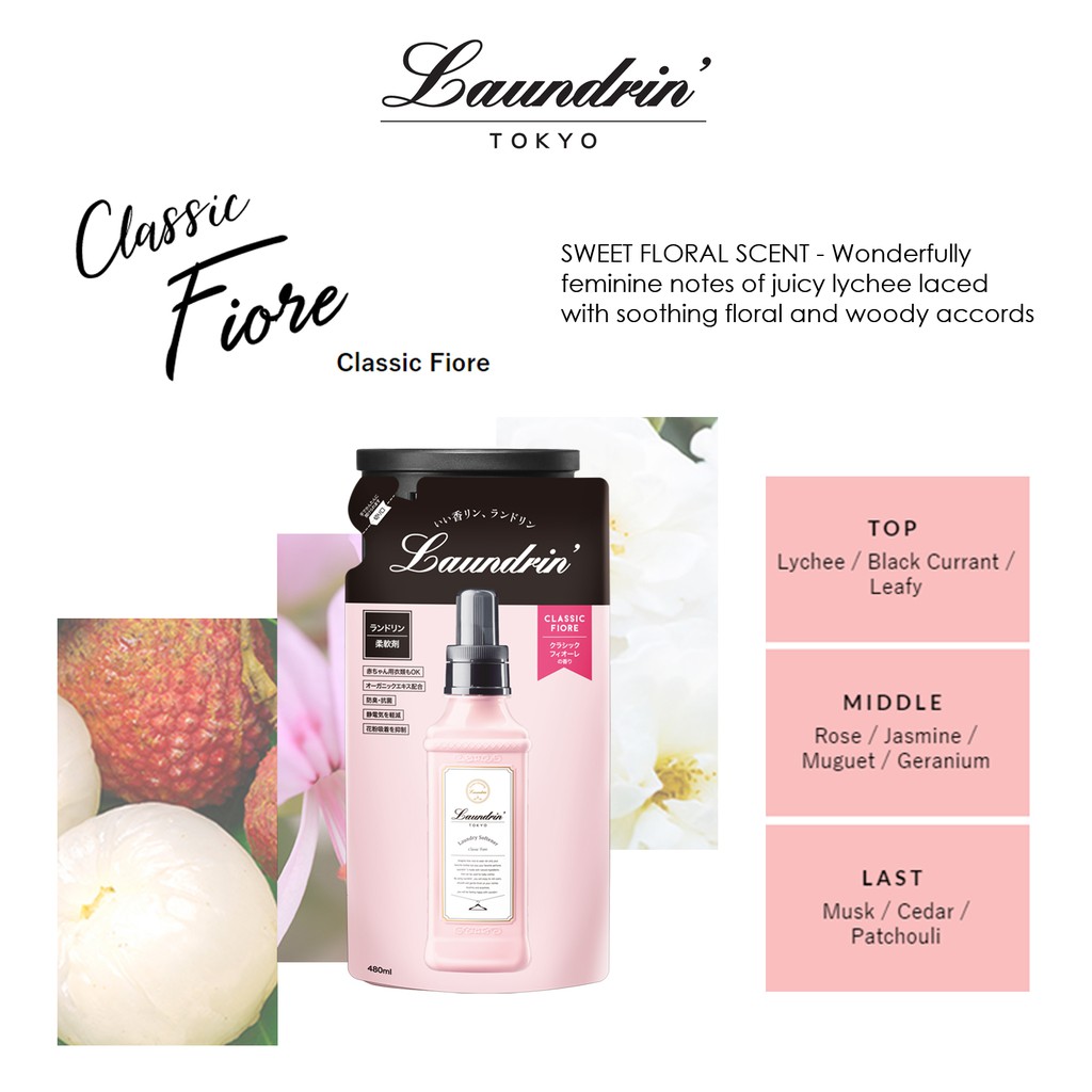 Laundrin Fabric Softener Refill 480ml (Classic Floral, Classic Fiore, No.7, Romantic Flower ...