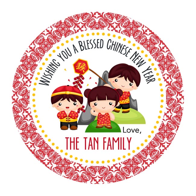 CNY Gift Stickers with 3 kids (Chinese New Year favour labels) | Shopee ...