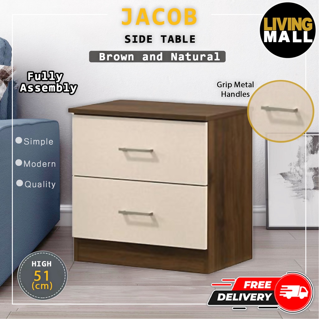Living Mall Jacob Bedside Table with 2 Drawers. Fully Assembled | Shopee Singapore