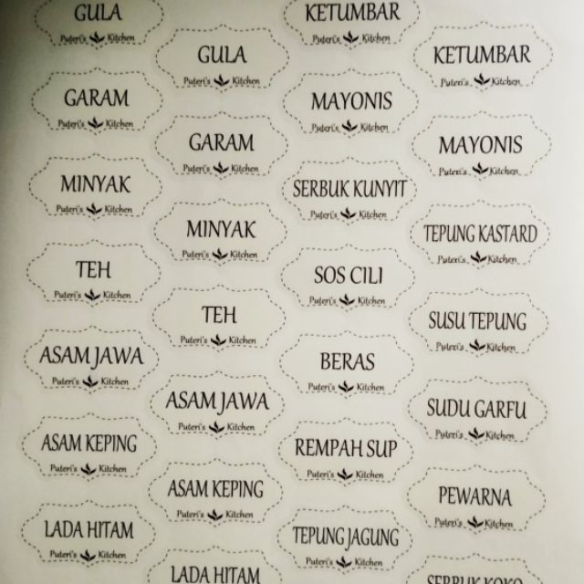 Sticker Label Dapur Beserta Nama (TRANSPARENT) | Shopee Singapore