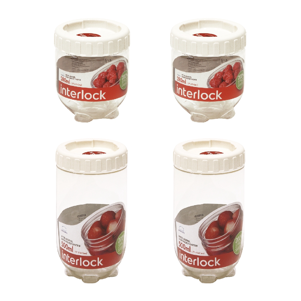 LocknLock Official Interlock Food Container White Lid 280mlx2+500mlx2 ...
