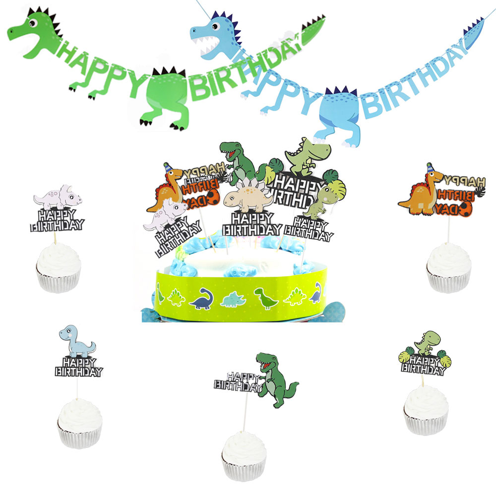 Cute Dinosaur Theme Banner Cartoon Cake Topper Toothpick Insert Card ...