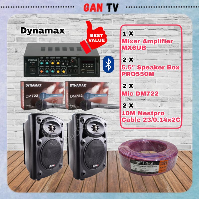 Dynamax Sound System MX6UB Bluetooth Mixer Amplifier+PRO550M Speaker ...