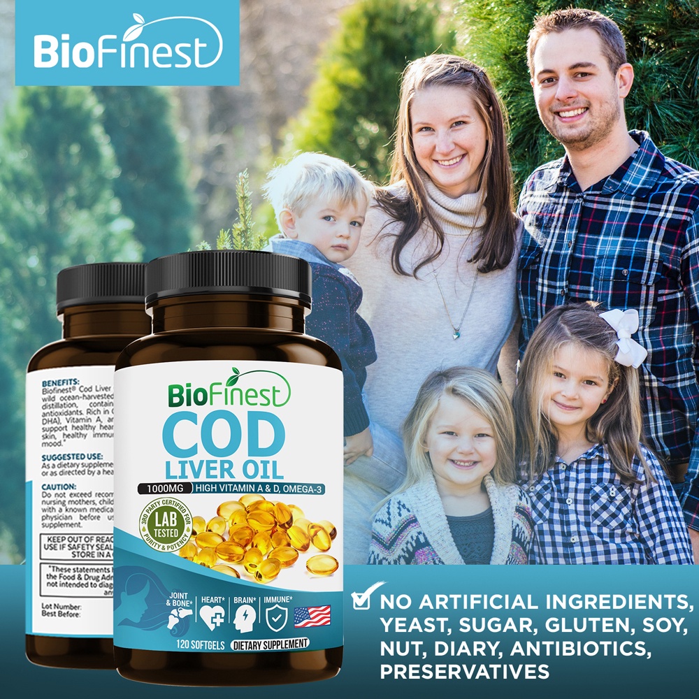 Biofinest Cod Liver Oil 1000 mg - Arctic Cod Fish Vitamin A D Omega 3 ...