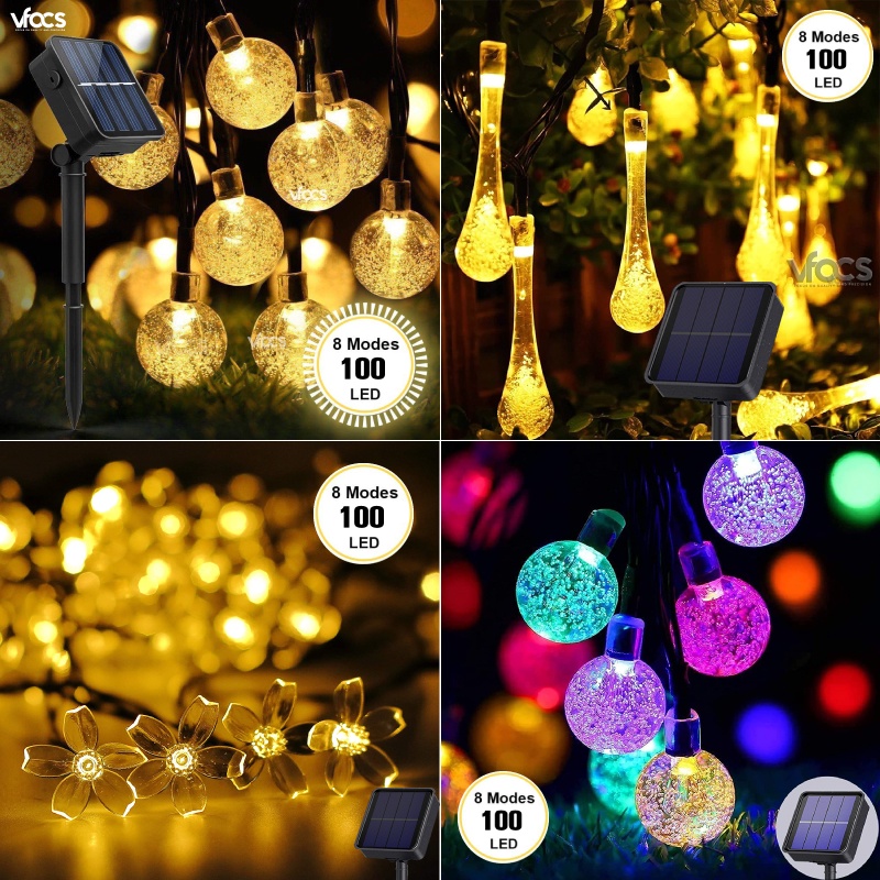 100LEDS Crystal ball 12M Solar Lamp Power LED String Fairy Lights Solar ...