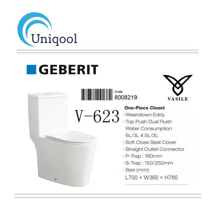 VASILE One Piece Water Closet With GEBERIT Flush System (NEW MODEL ...