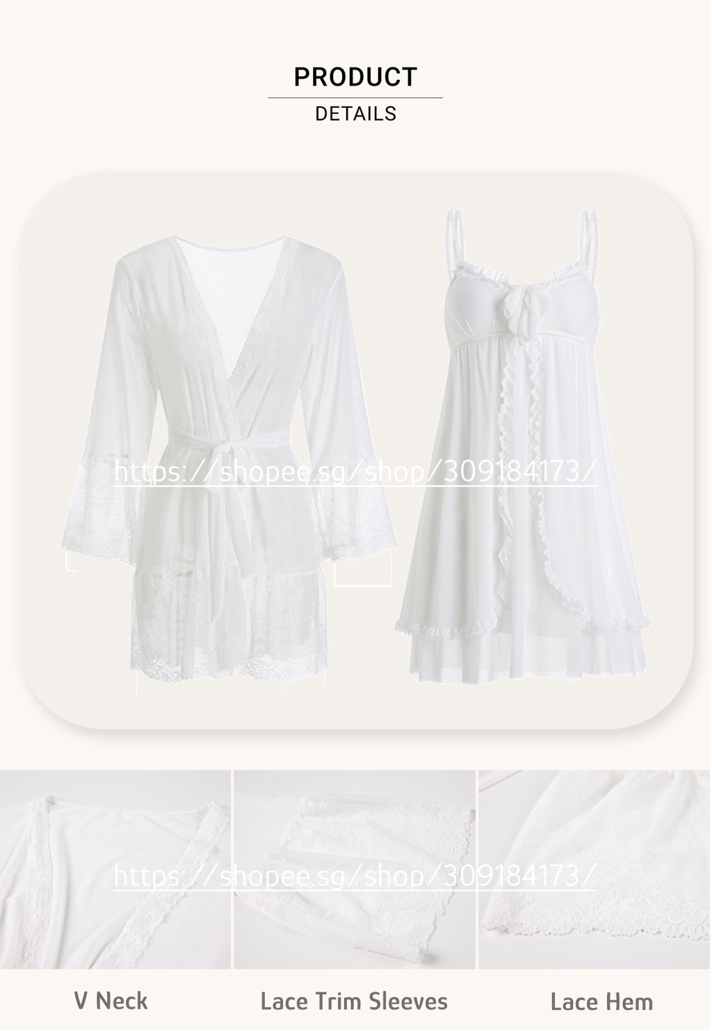 SG Stock Fumiko Romantic Chiffon Padded Night Dress Robe Set Women ...