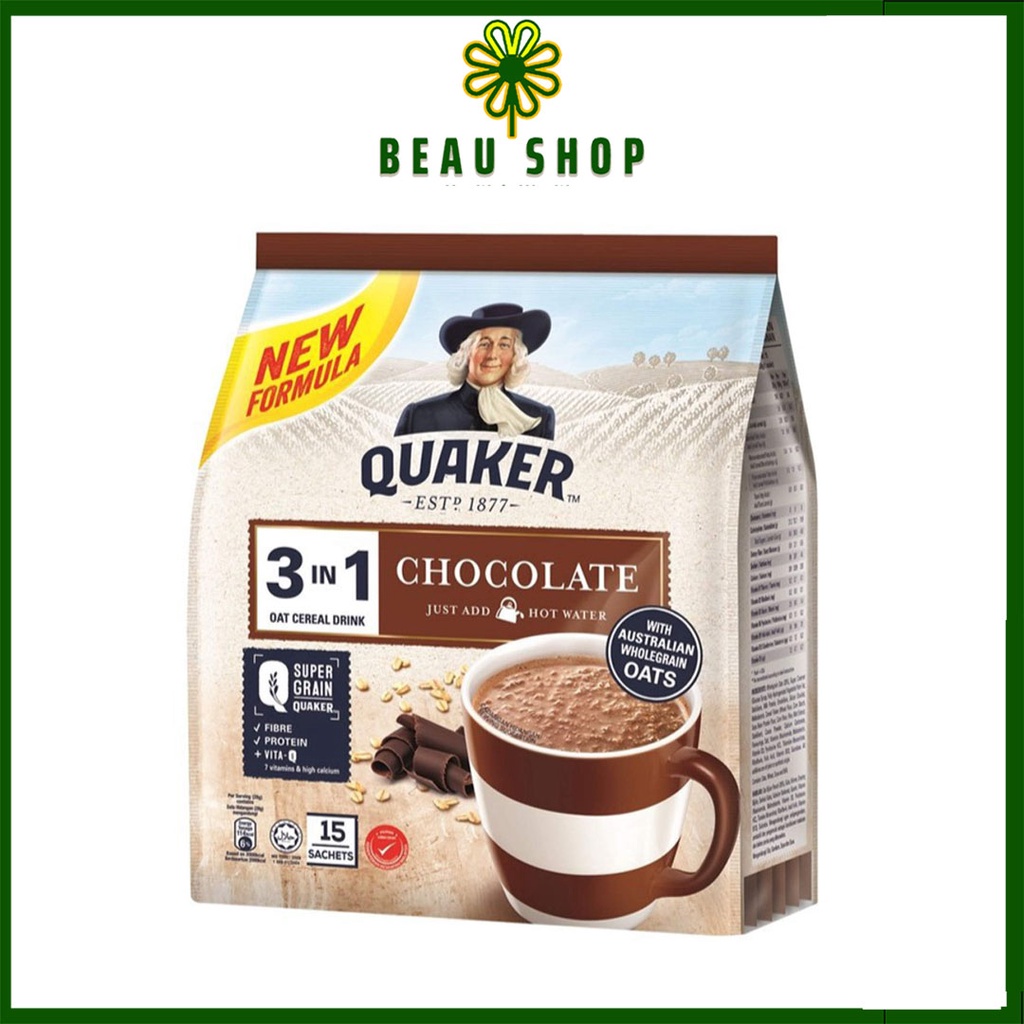 Quaker Oats Cereal Drink 3 in 1 Chocolate 15 sachets - 28g | Shopee ...