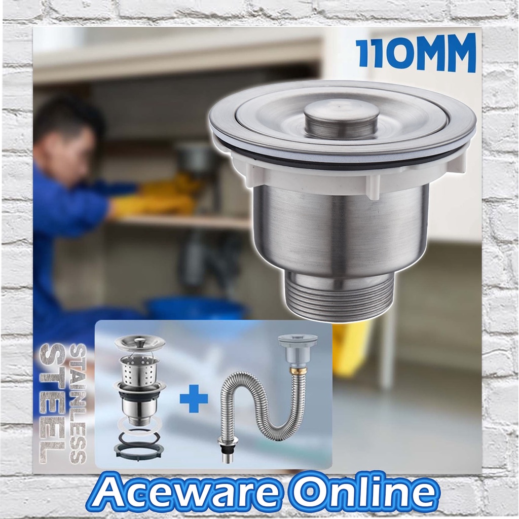 110MM 4INCH STAINLESS STEEL KITCHEN SINK WASTE FILTER DRAIN BASKET WITH ...