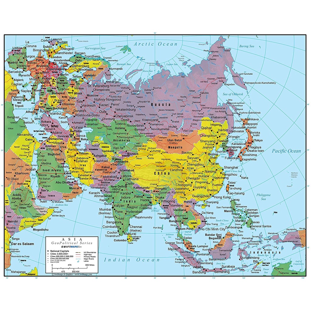 Asian Wall Map Map Political Version 1x Layer Pressure | Shopee Singapore