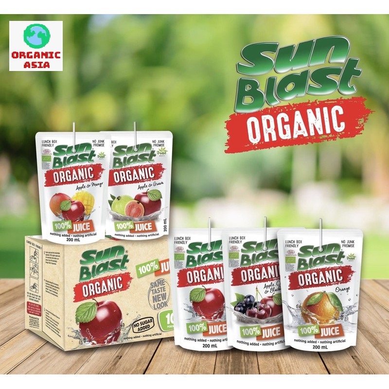 Sunblast Organic 100% Juice 200ml HALAL Sunblast (10 pouches in 1 box ...