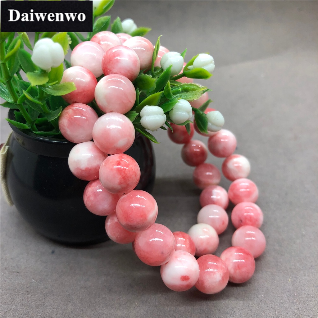 Natural Stone White Pink Persian Jade Beads Bracelet & Bangles for ...
