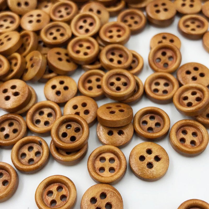 100pcs 8mm Mini Brown Wood Buttons 4 Holes Craft Clothe Sewing Decor ...