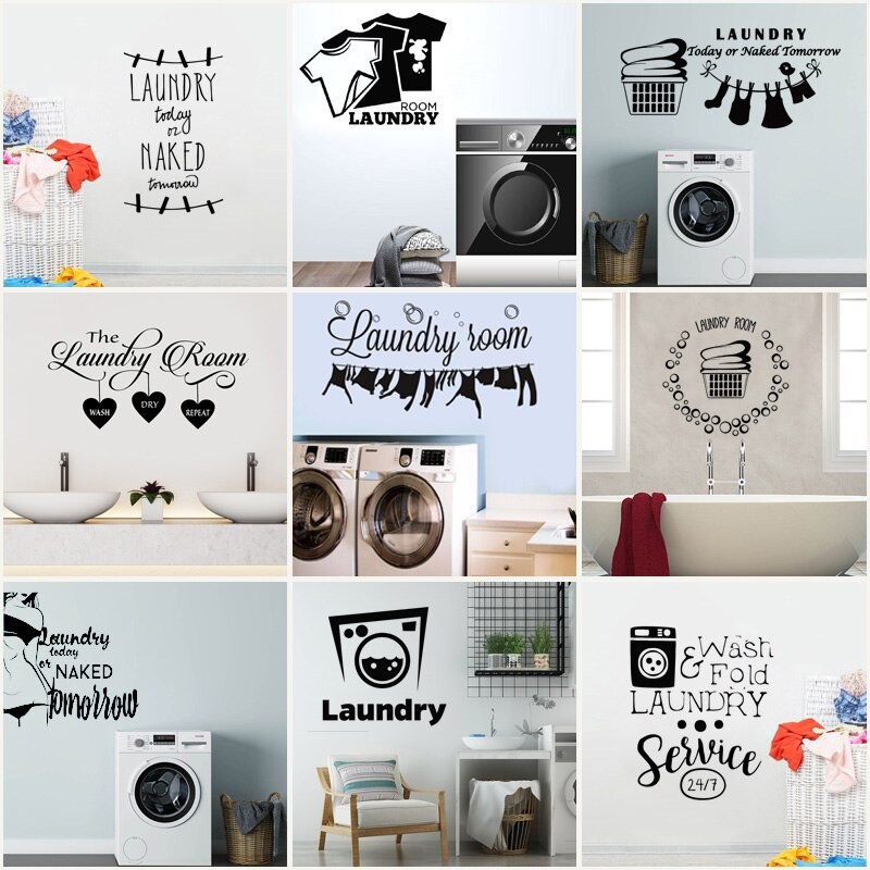 MESIN Wall Sticker Wall Sticker Laundry Room Washing Machine Decoration ...