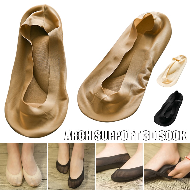 3D Sponge Padded Socks Women's No Show Cushion Liner Ice Silk Boat Sock ...