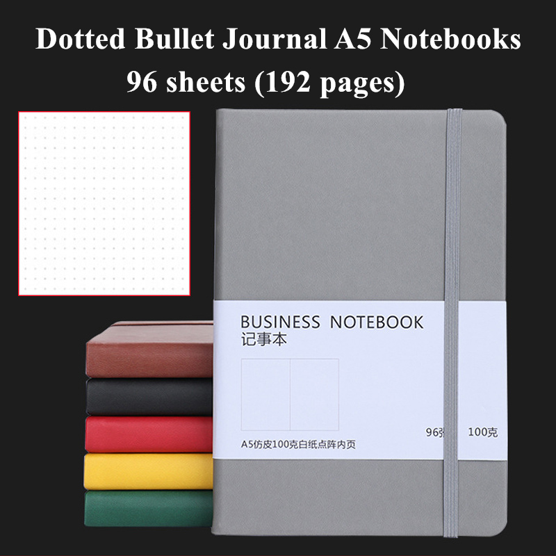 Notebooks Bullet Journal A5 size Dotted paper,192 pages,leather cover ...