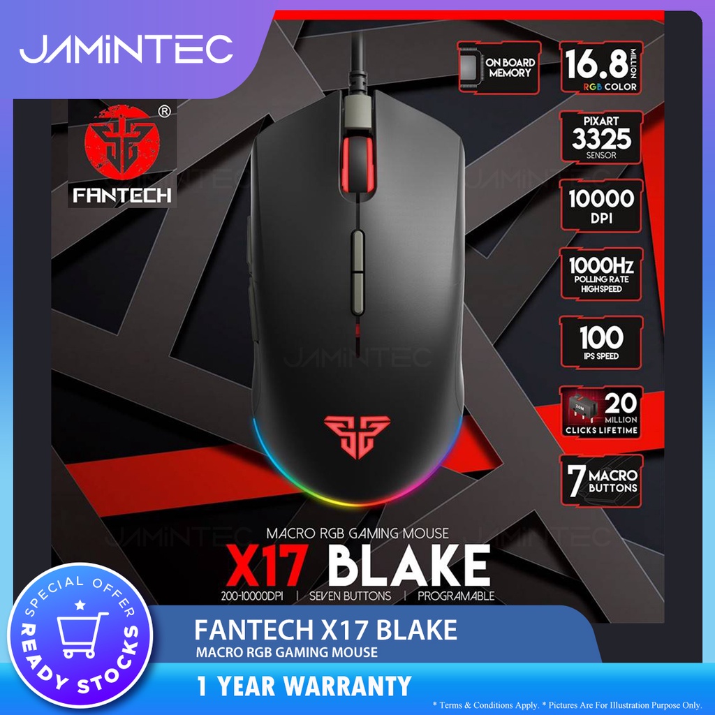 FANTECH X17 BLAKE PROFESSIONAL WIRED GAMING MOUSE ADJUSTABLE 10000 DPI ...
