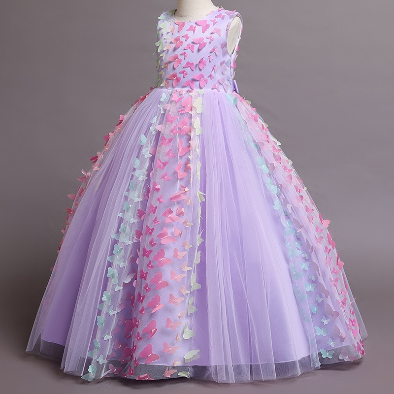 Girls Dress For 3-12 Years Old Flower Lace Decoration Sleevelesss Long ...