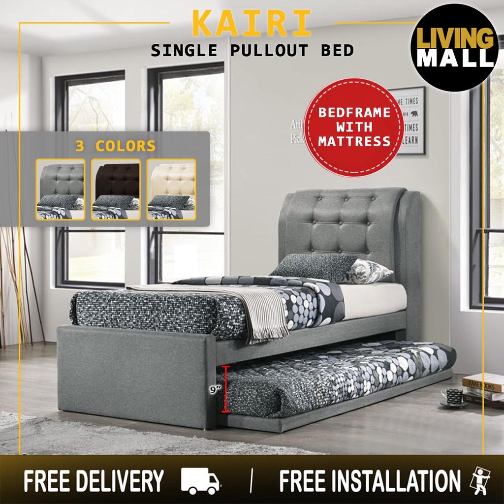 Living Mall Kairi Single Pull-Out Type Bed Frame Fabric/Faux Leather in ...
