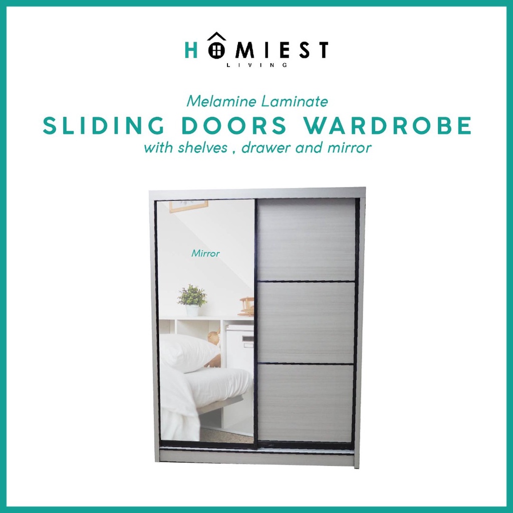 [HOMIEST] TIA Melamine Half mirror Sliding Wardrobe in 4ft / 5ft ...