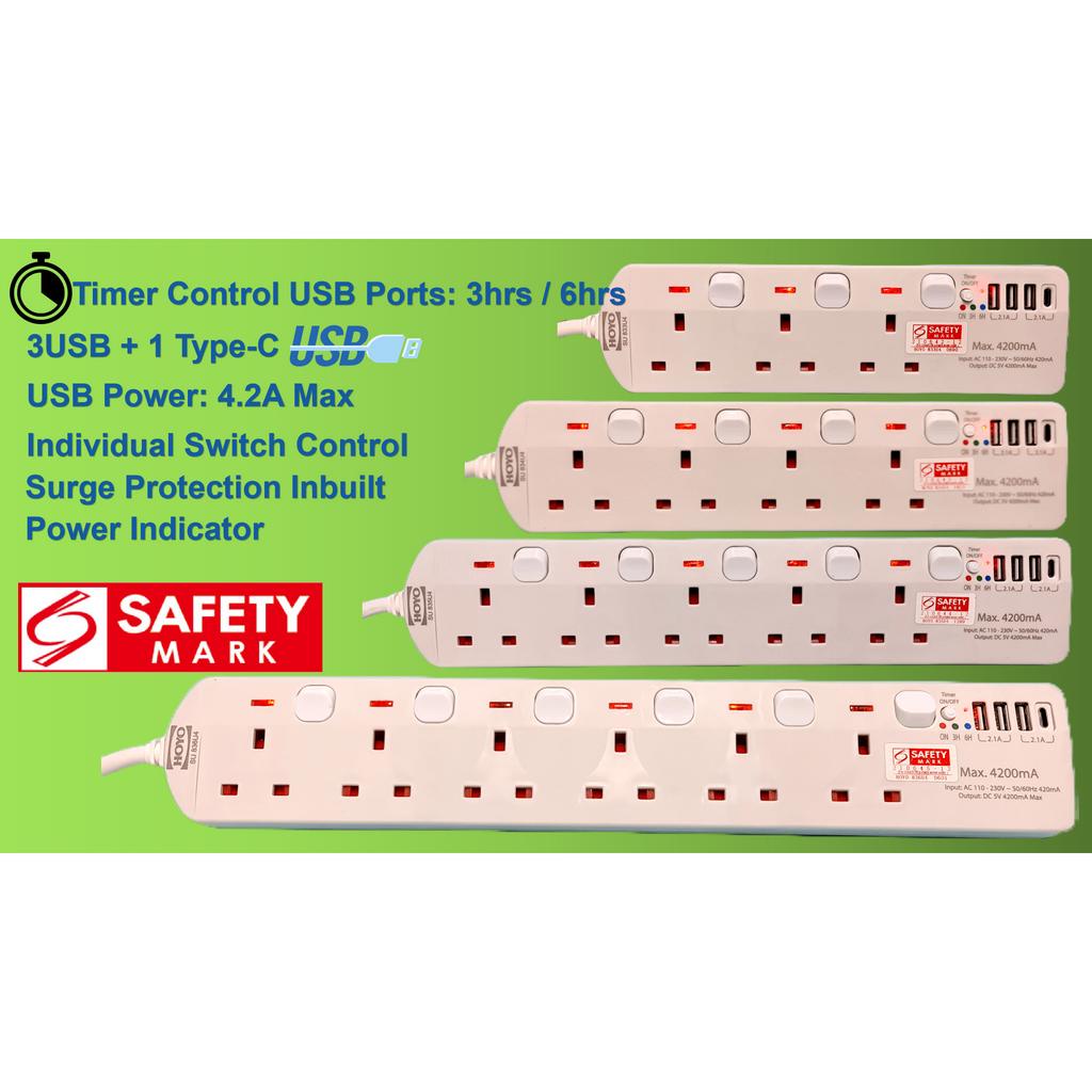 Extention wire with Timer Control & Type 'A' and 'C' USB (3 WAY TO 6 ...
