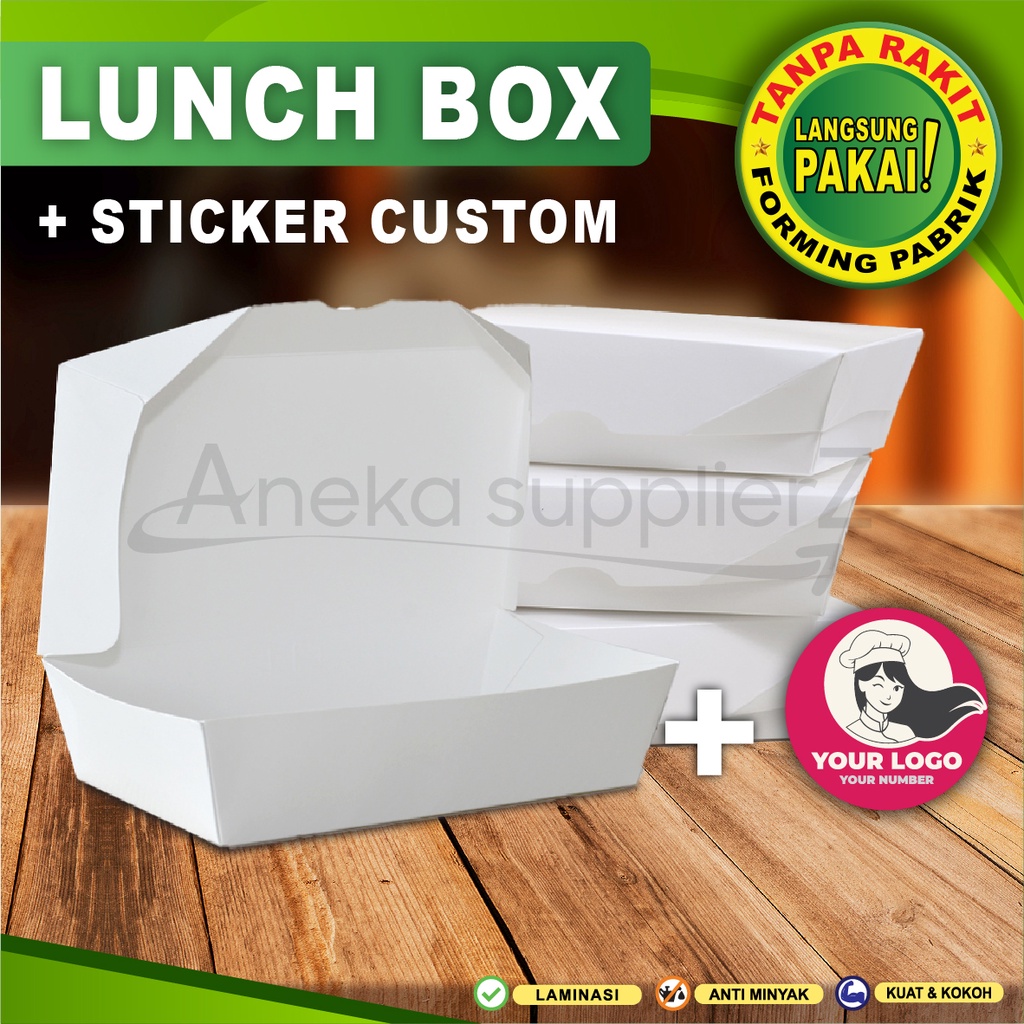 LUNCH BOX PAPER Combo Package + Custom Logo Stickers (50 Sets) | Shopee ...