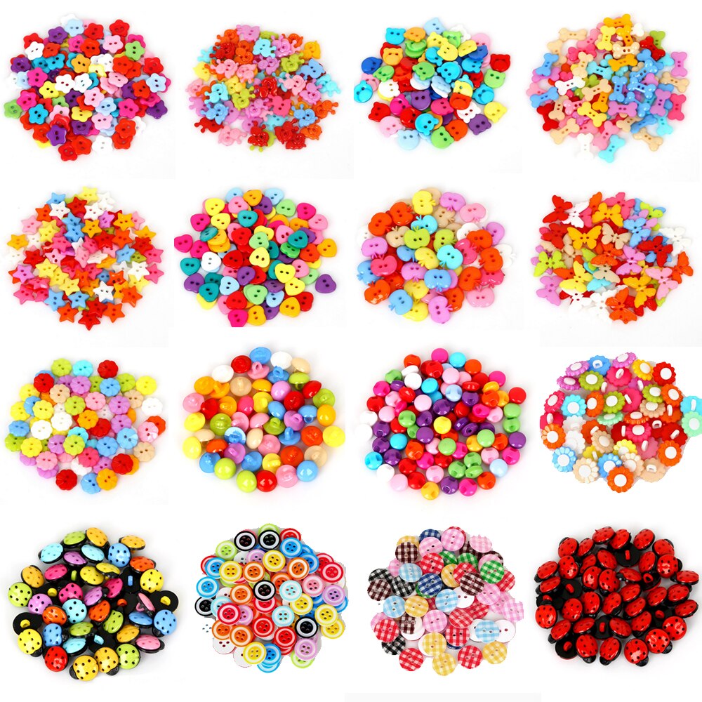 50-100Pcs Mix Shape Plastic Sewing Buttons Scrapbook 2 Holes For Craft ...