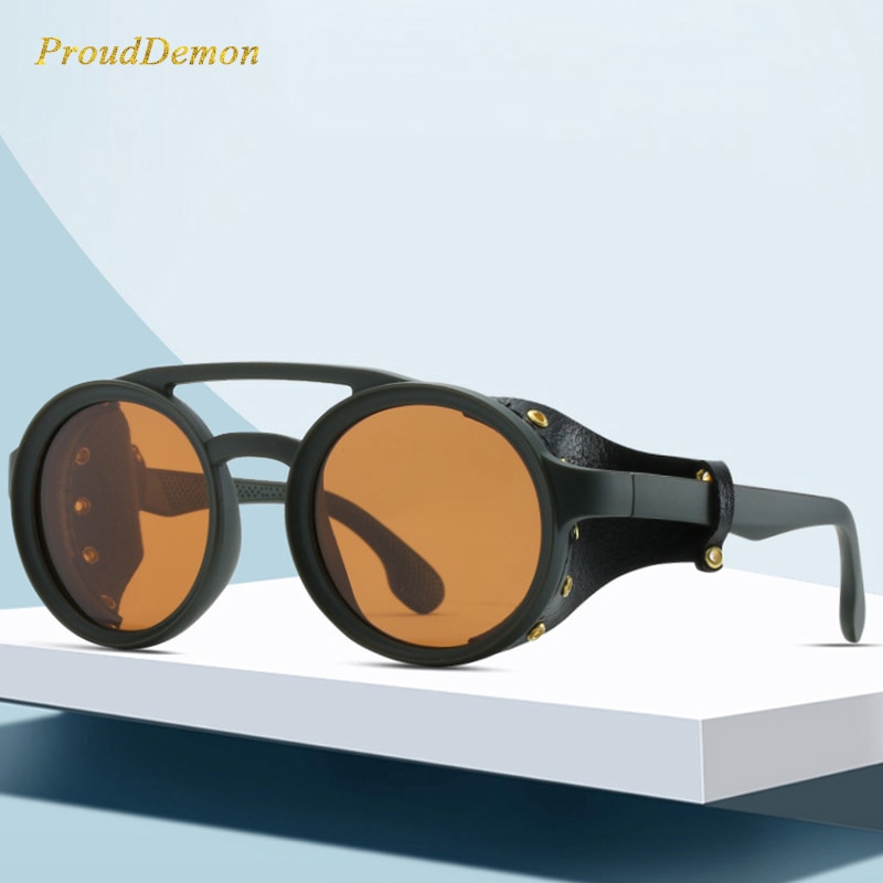 Retro Vintage Round Polarized Classic Sunglasses For Men Leather Side ...