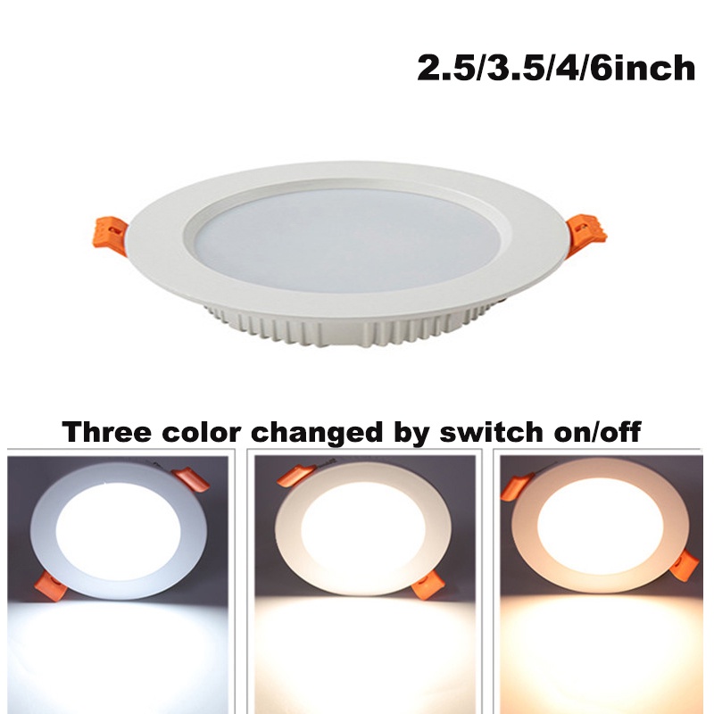 Three color Dimming LED Downlight Tricolor Embeded Living Spotlight 2.5 ...