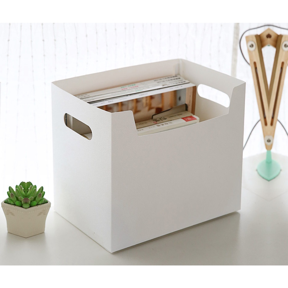 White Organizer Storage Box A4 with handle Minimalist Style Desktop ...