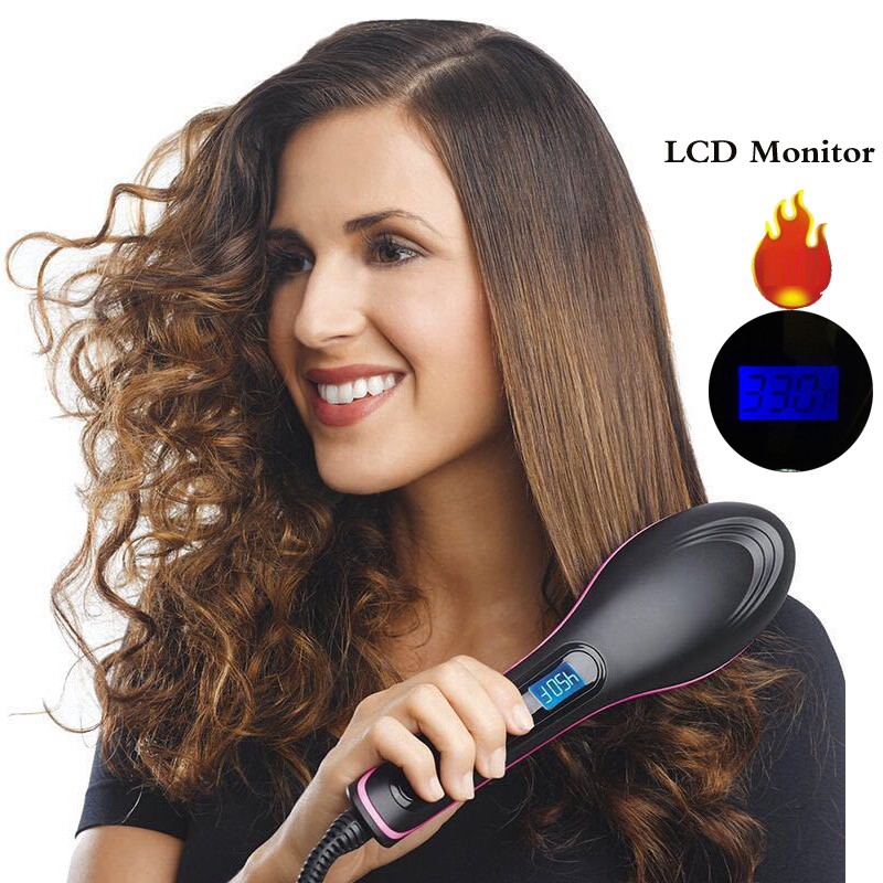 Electric straight hair comb porcelain electric digital crystal display ...