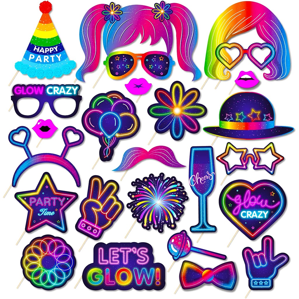 FANGLELAND Glow Party Theme Photo Booth Props Glow Crazy Let's Glow ...