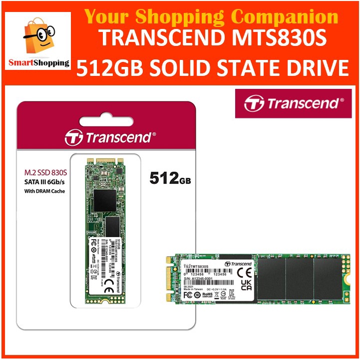 Transcend MTS830S 512GB M.2 2280 Solid State Drive SATA III B+M Key TLC w/ DRAM Cache ...