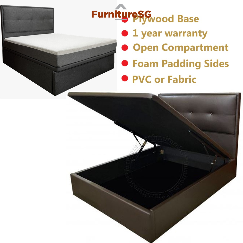(FurnitureSG) Queen Size Faux Leather or Fabric Storage Bedframe | Shopee Singapore