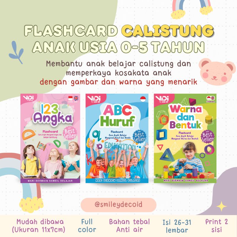 [28-31 Sheets] VIDI Flashcard Calistung Thick Children Age 0 1 2 3 4 5 ...