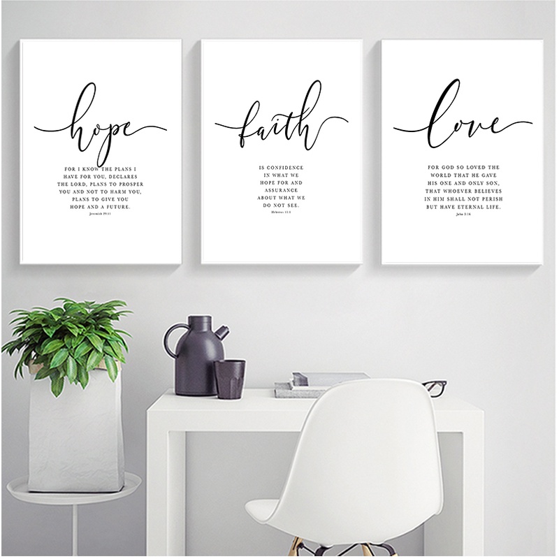 With Frame - Bible Verse Poster Prints Faith Hope Love Wall Art ...