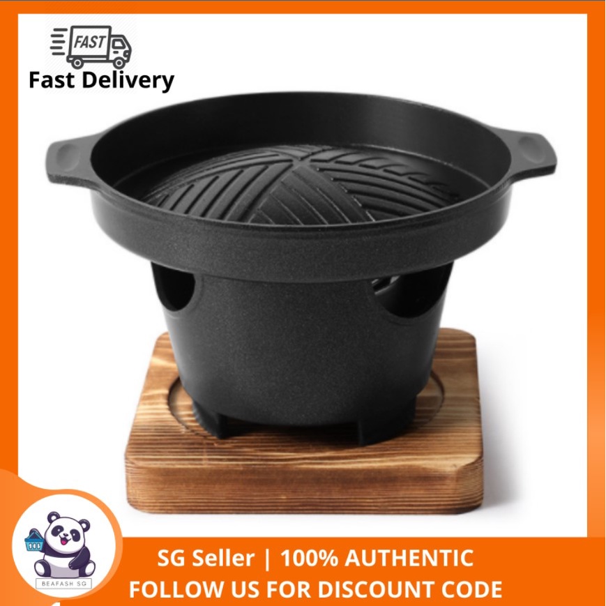 Korean Style Yakiniku Mini BBQ Grill with Wooden Base Tabletop Burner ...