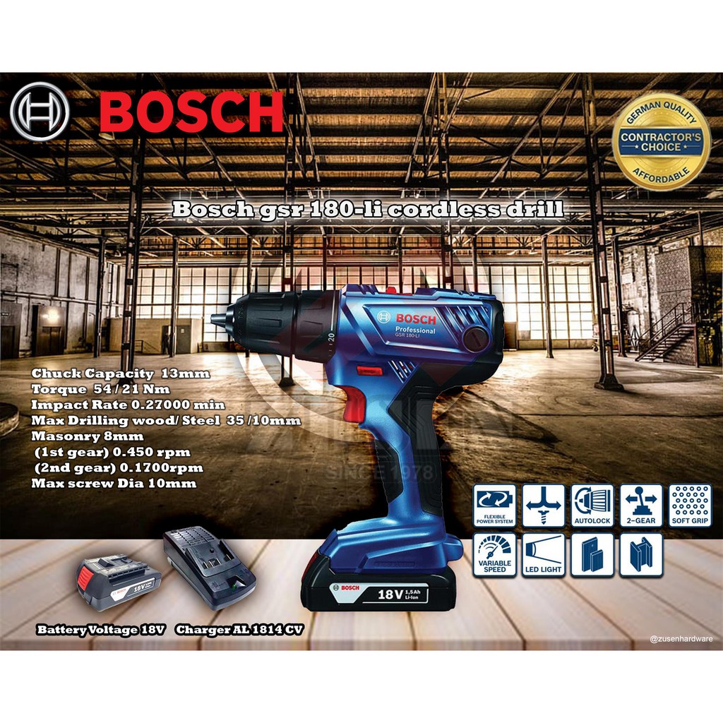 Bosch Cordless Drill/Driver GSR 180-LI Professional | Shopee Singapore