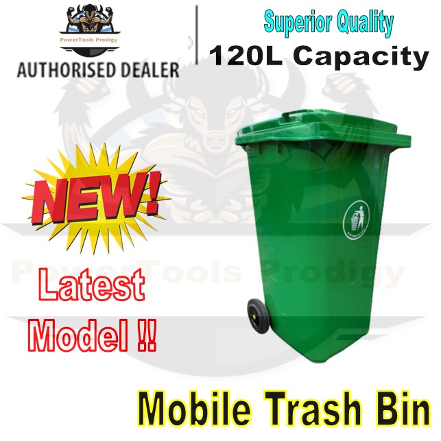 MOBILE GARBAGE BIN 120L WITH WHEELS/ RUBBISH BIN/ TRASH BIN | Shopee ...