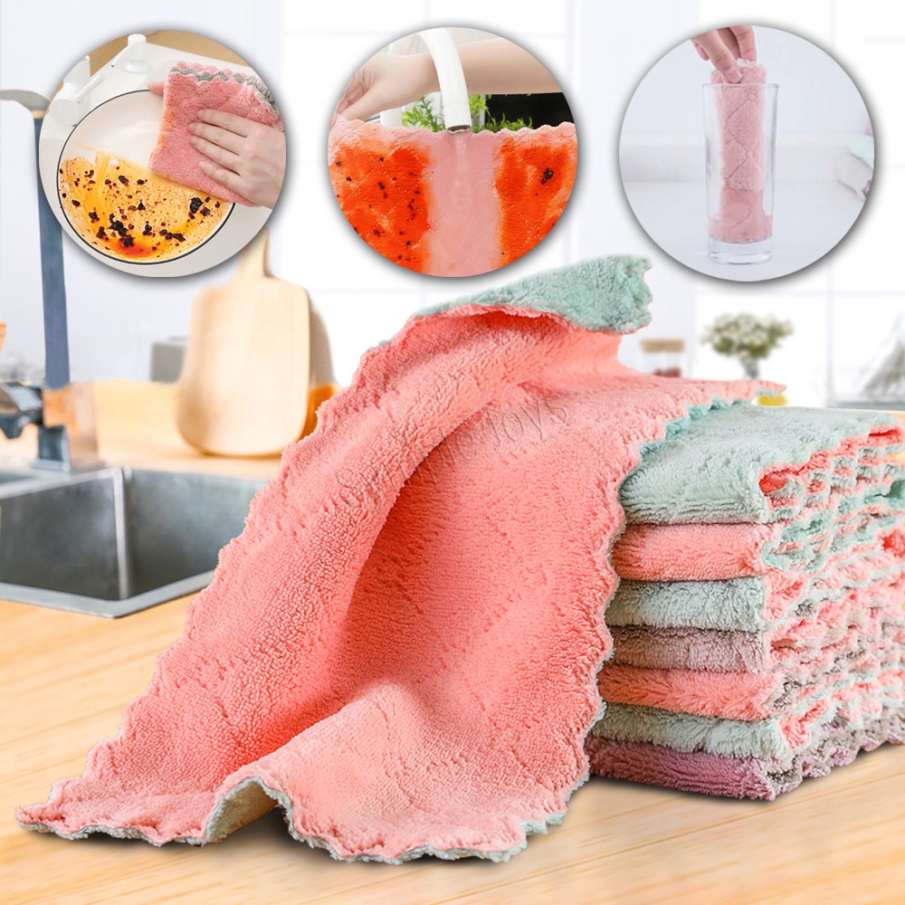 Pack of 10 Kitchen Towel Dish Cleaning Coral Fleece Microfiber Cloth ...