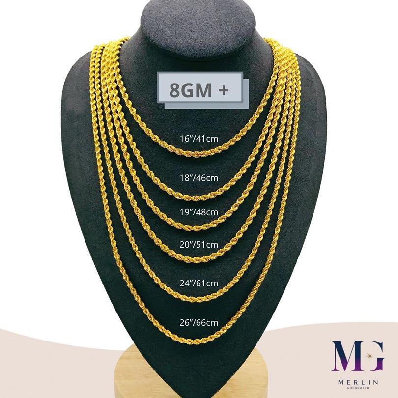 Merlin Goldsmith 22K 916 Gold Hollow Rope Chain (HRC-8gm+) 16” / 18 ...
