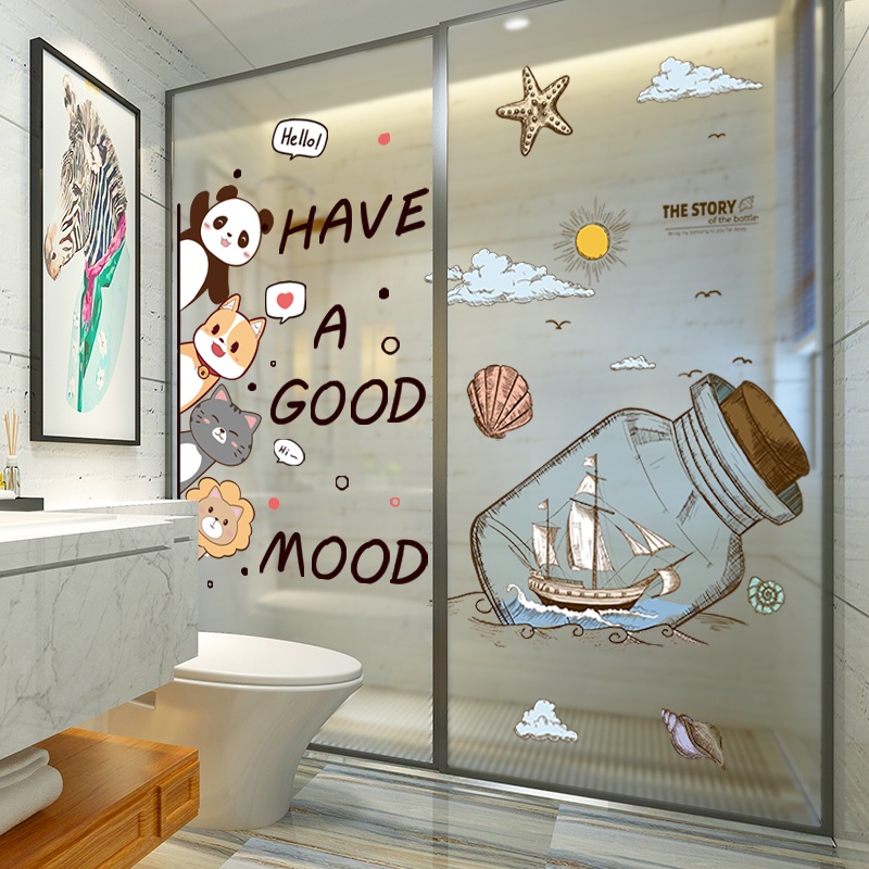 Toilet Glass Door Sticker Self-Adhesive Waterproof Tile Door Sticker ...