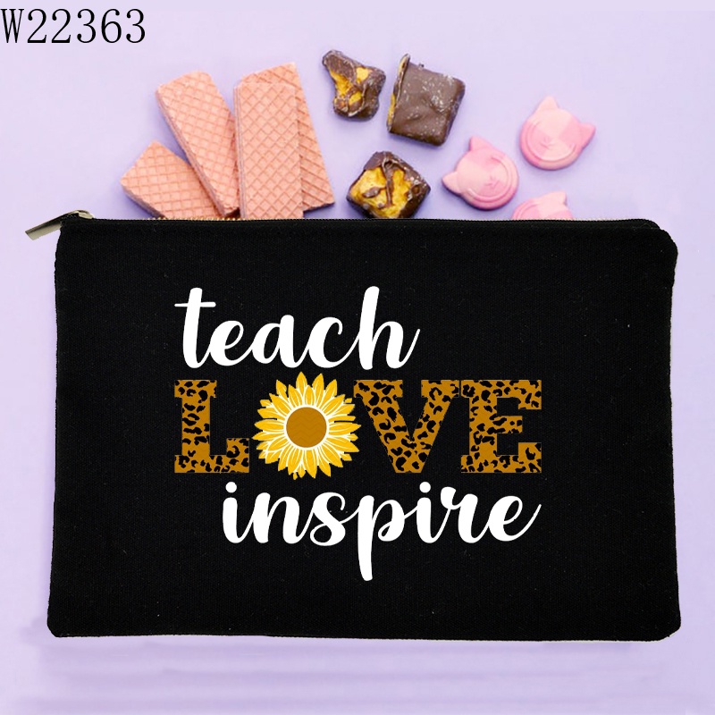 Teach Love Inspire Pencil Bag Teacher's Day Stationery Storage Bag Coin ...