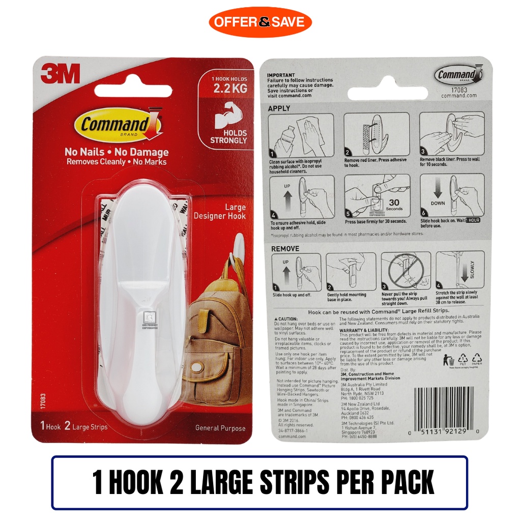 [Local Set] 3M Command General Purpose Hooks Ceiling Hooks Clothes Hook ...