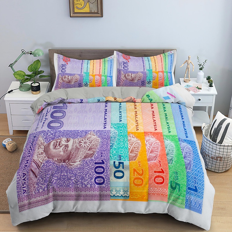 2/3pcs 3D Money Printed Bedding Set Money Duvet Cover Set Single Queen ...