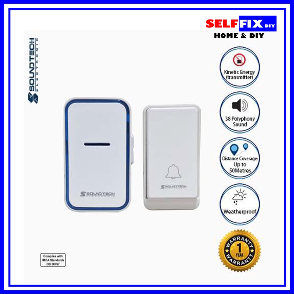 Soundteoh Kinetic Wireless Digital Doorbell DA - 030 | Shopee Singapore