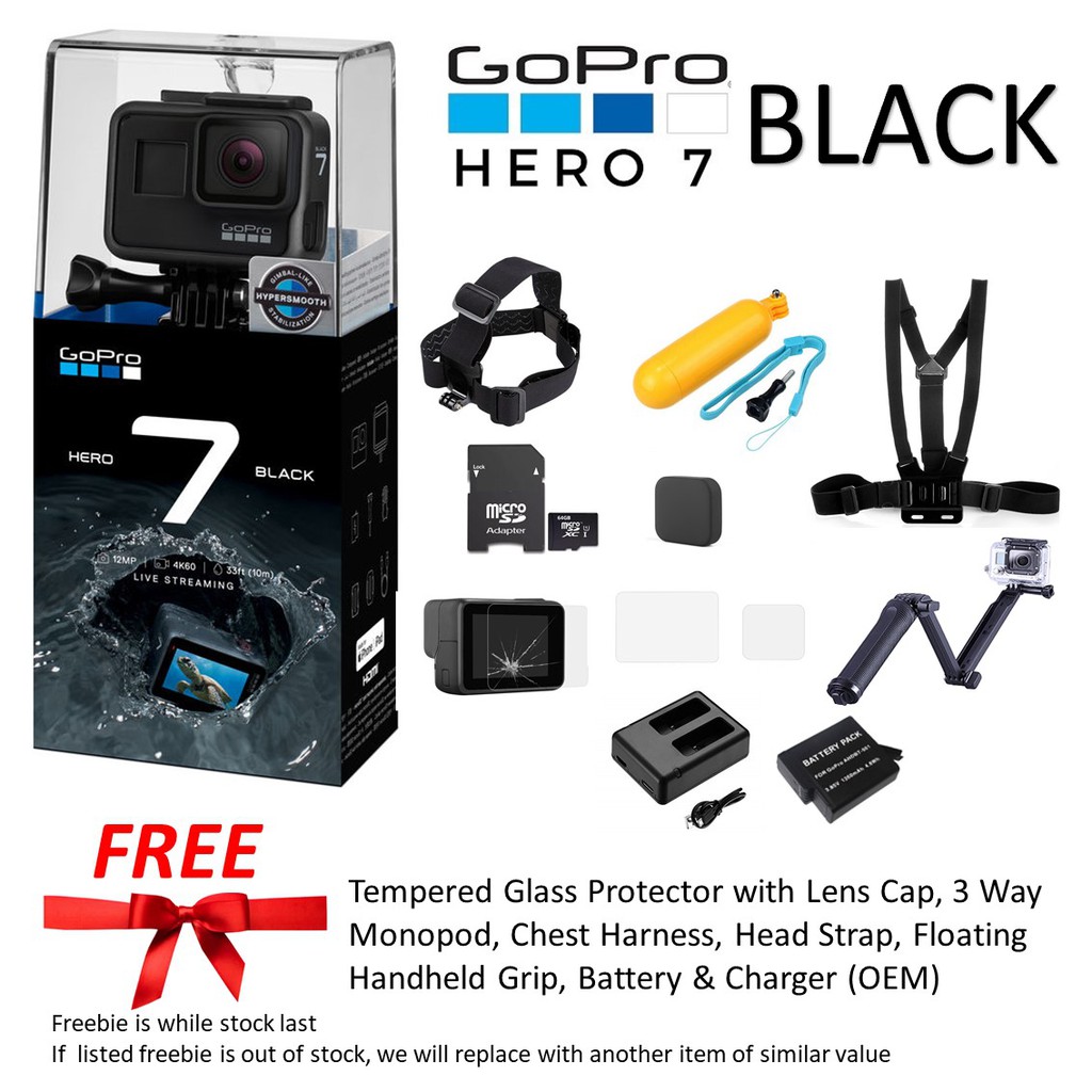 GoPro HERO 7 *INT’l Warranty **FREE:Tempered Protector + Cap + Monopod ...