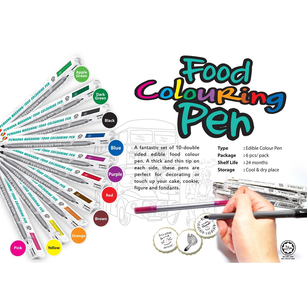 【FOOD COLOURING PEN 】HALAL Pen Pewarna Makanan / Food coloring / Edible ...