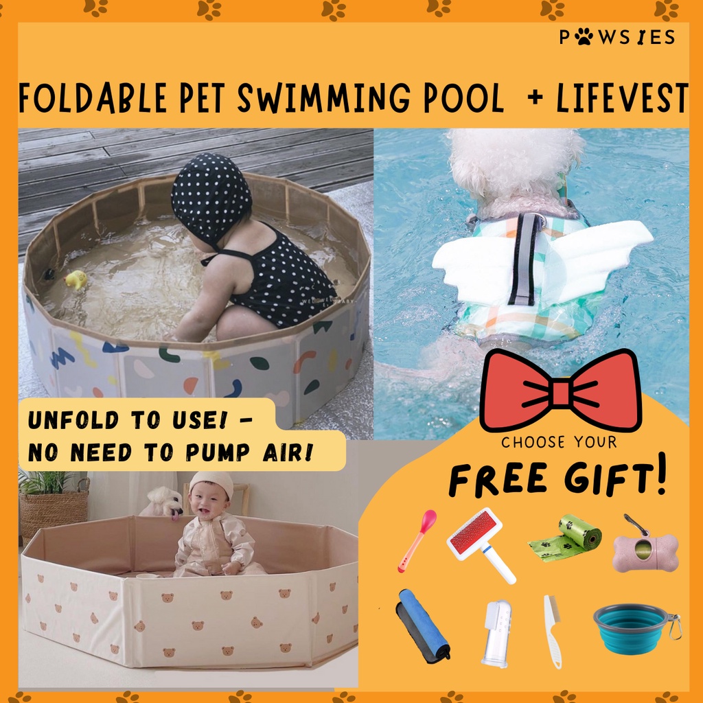 Foldable Swimming Pool + Life Vest Jacket for dogs Non inflatable ...